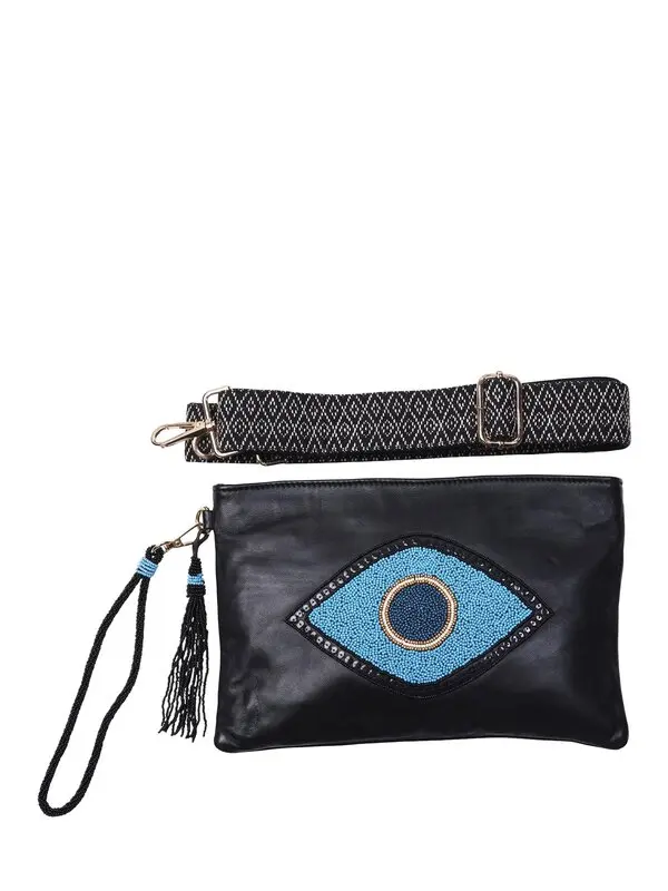 SIDNEY BYRON Leather Bag With Lucky Eye Beading - Black