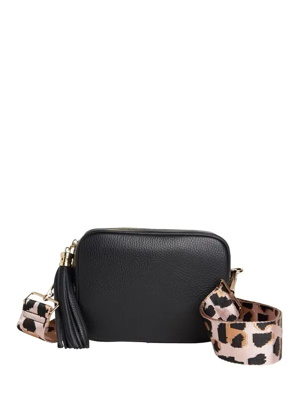 BETSY & FLOSS Verona Crossbody Tassel Bag With Light Leopard Strap - Black