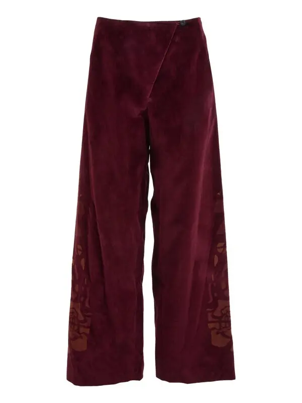 Natalia Petruch Brigette Trousers In Burgundy Velvet With Laser Cut Details - Red