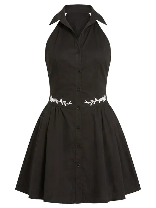 MODENAIRE Embroidered Halter Mini Dress - Black