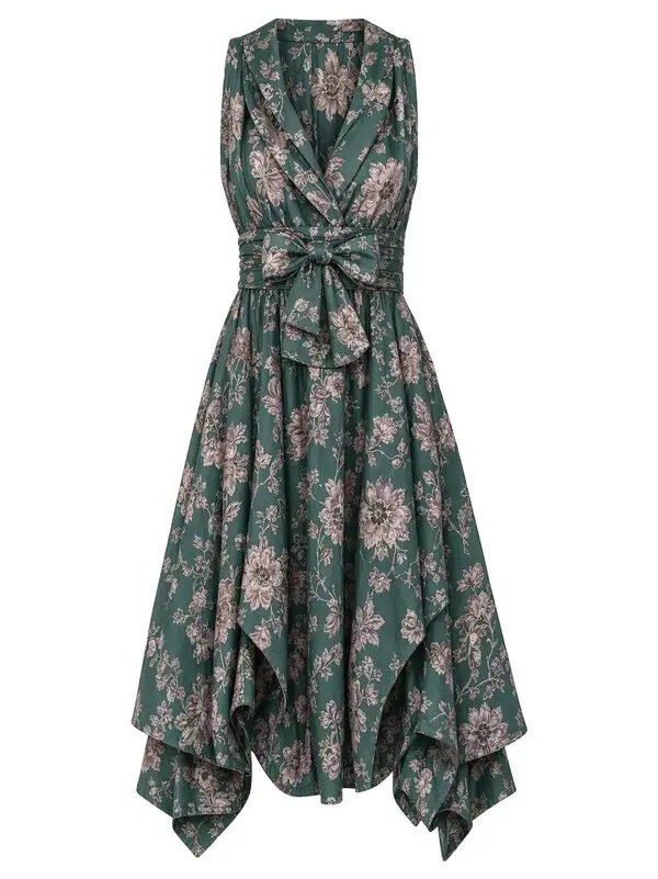 ATOM LABEL V-neck Ruched Dress In Floral - Green