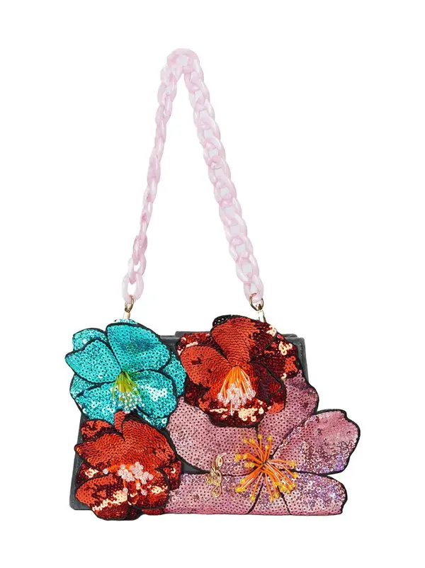 Natalia Petruch Vivi Velvet Handbag In Sequin Flowers - Grey