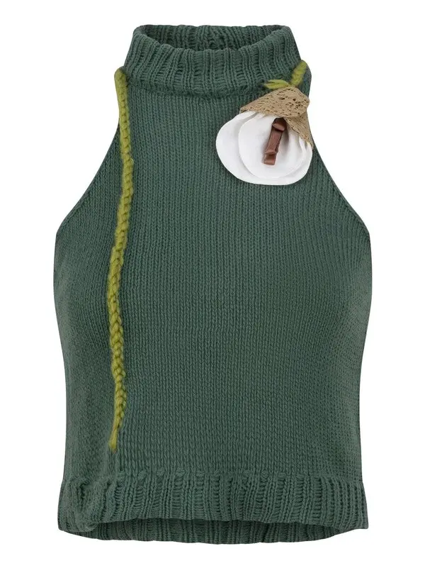 GUNDA HAFNER LTD Cashmere Tank Top With Flower - Green