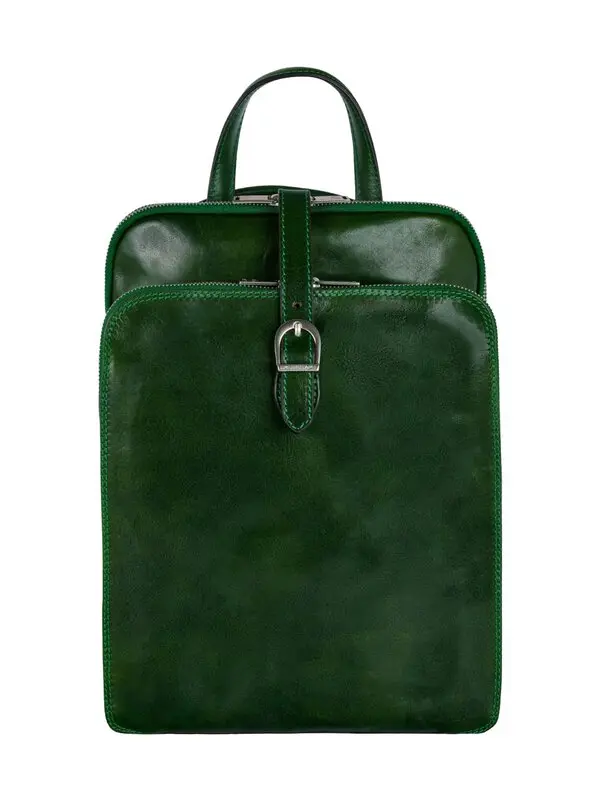 TIME RESISTANCE Convertible Leather Backpack Shoulder Bag Clarissa - Green