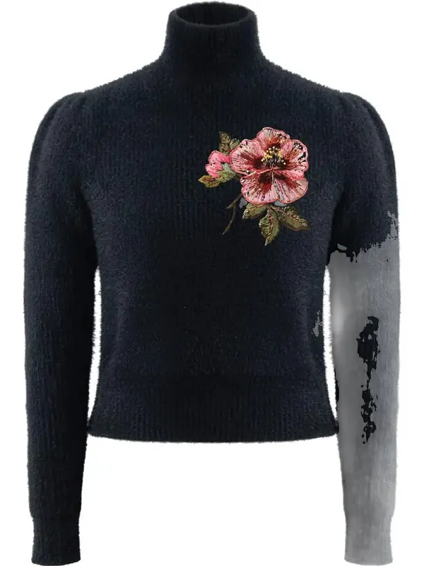 ROCH PEREL Flower Fur Knit Sweater - Black