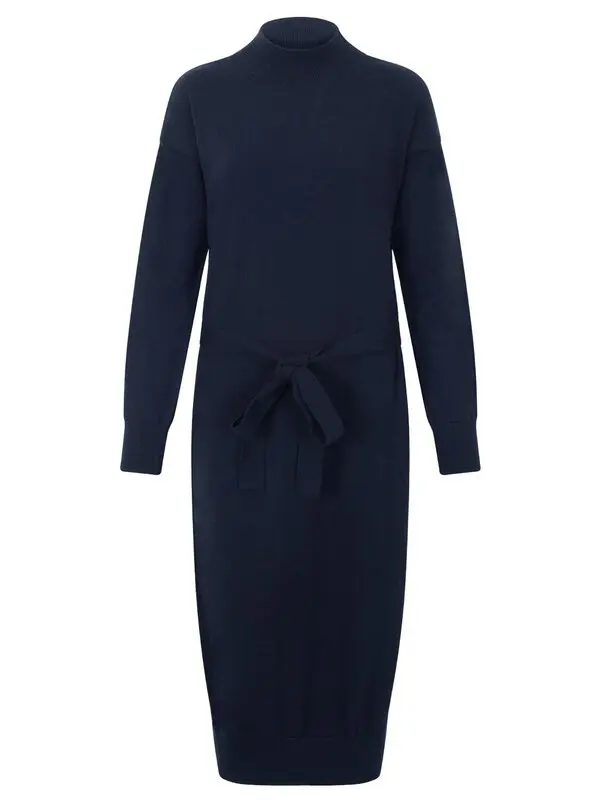 PAUL JAMES KNITWEAR Lightweight Cecelia Cotton Mock Neck Dress Navy - Blue