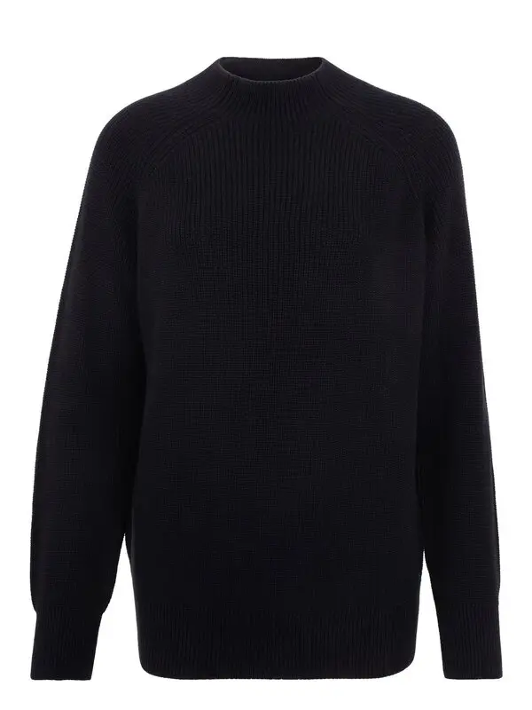 PAUL JAMES KNITWEAR Pure Cotton Tamie High Neck Raglan Jumper Navy - Blue