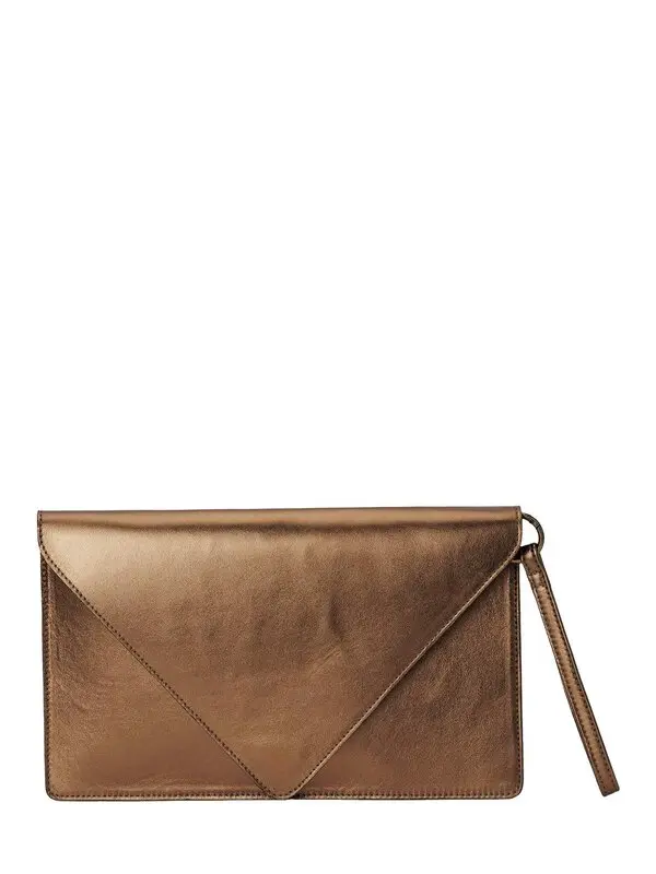 JUAN-JO Envelope Clutch Leather With Chain Bronze - Brown