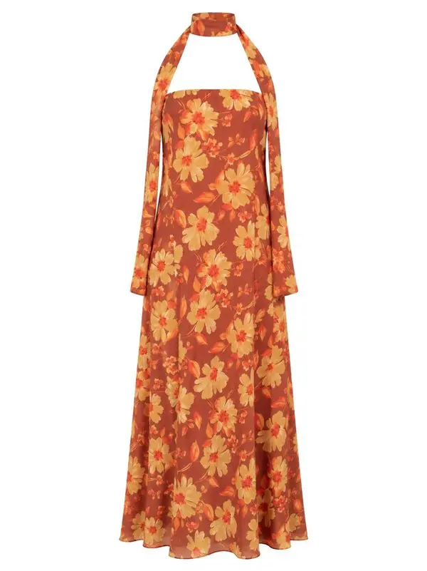 Mind Traveler Sara Brown And Floral Dress - Orange