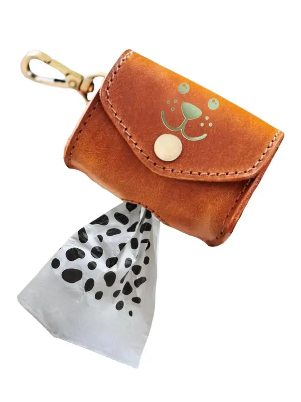 VIDA VIDA Dog Face Leather Dog Poop Bag Holder -tan - Brown