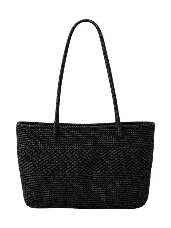 SPRINGMOONATELIER Luxury Handmade Natural Woven Bag – Large Boho Beach And Everyday Shopping Bag - Black