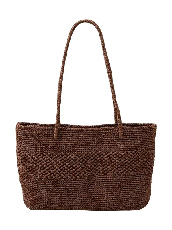 SPRINGMOONATELIER Luxury Handmade Natural Woven Bag – Large Boho Beach And Everyday Shopping Bag - Brown