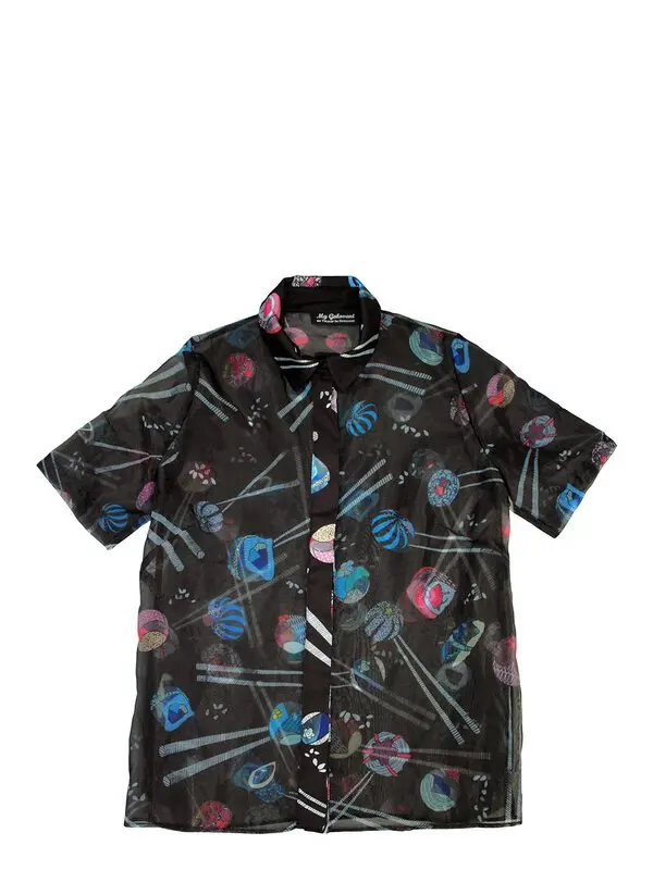 TRAMP IN DISGUISE Izumi Short Sleeve Printed Organza Shirt - Black