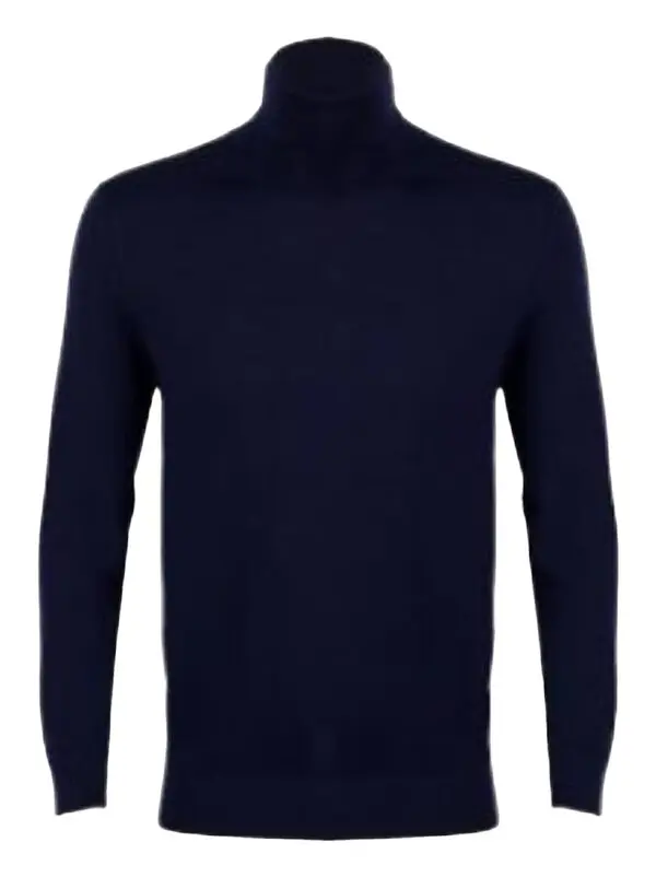 DAVID WEJ Dixon Light Wool Roll Neck Jumper – Navy - Blue