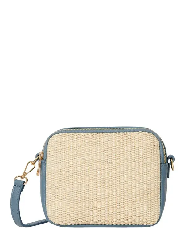BETSY & FLOSS Maya Raffia Straw And Leather Crossbody Bag In Denim - Blue