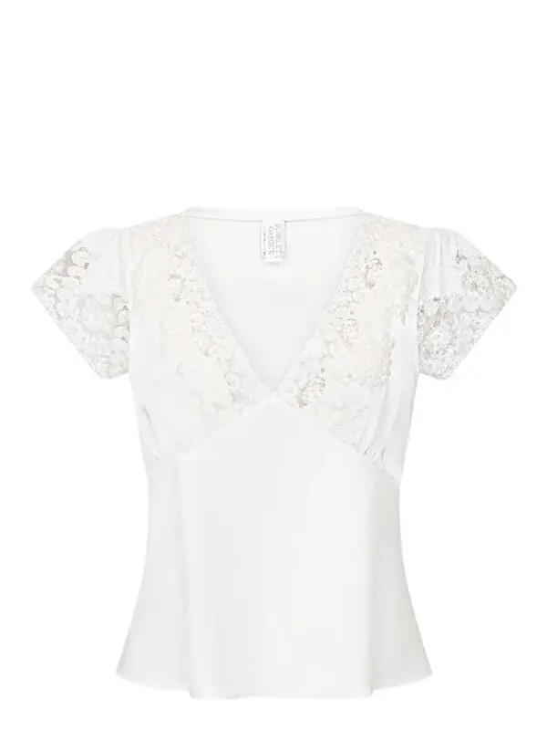 SCARLETT GASQUE Jayne Silk Charmeuse Top With Embroidered Lace Detail - White