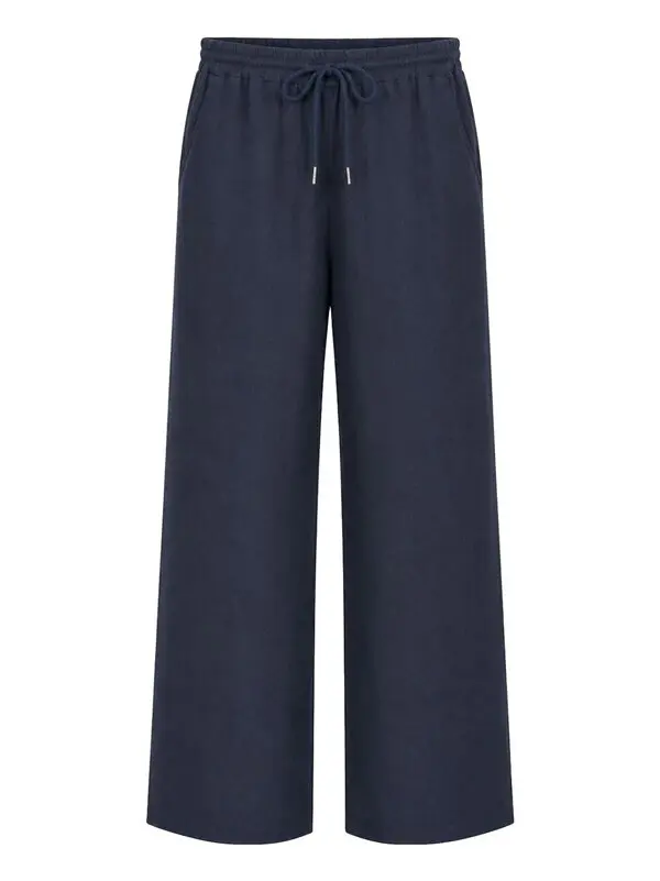 LUELLA FASHION Linen Trousers Elastic Waistband Drawstring Navy - Blue