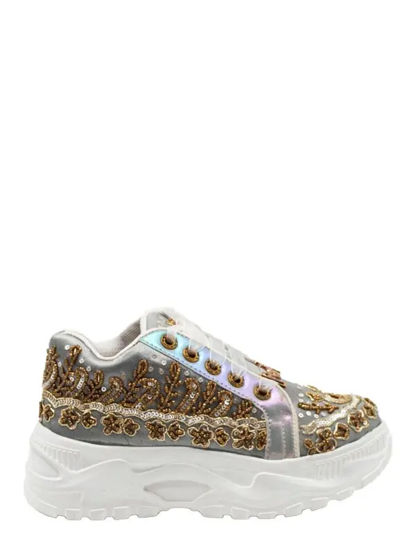 RETTROSE Petra Luxury Satin Handmade Embellished Trainers - Silver