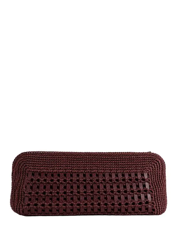 HAMEL ATELIER Handwoven Leather Raffia Clutch / Cla - Red
