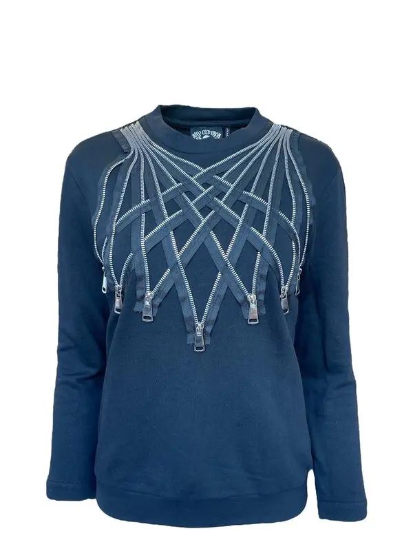 ANY OLD IRON Black / Silver Silver Zipper Black Sweatshirt - Black/silver