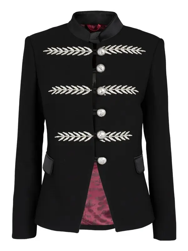 THE EXTREME COLLECTION Black / Silver Black Blazer With Silver Embroidered Accents - Black/silver