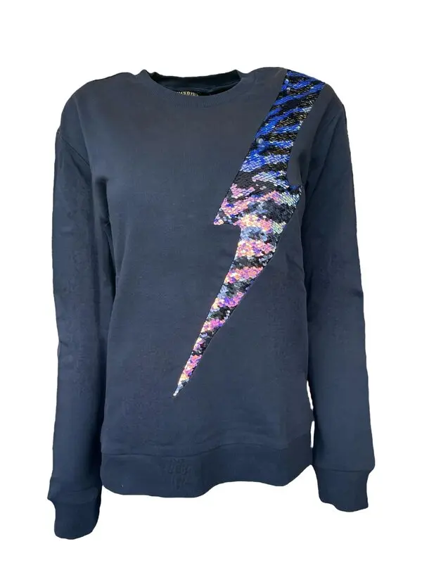 ANY OLD IRON Iridescent Zebra Reversible Sequin Lightning Sweatshirt - Black