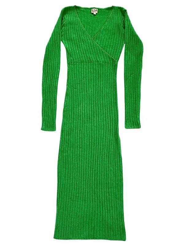 Pink Haley Destiny Side Split Knit Sweater Dress - Green