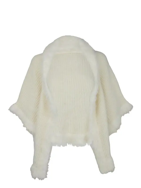 Saachi Fur Trim Knit Open Cardigan - White