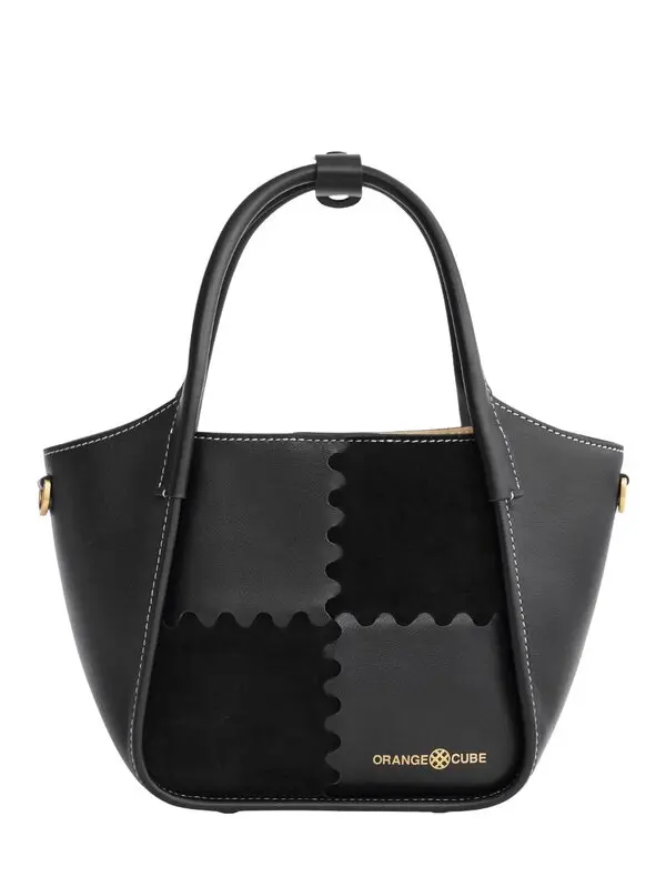 ORANGE CUBE Square Stitch Basket Bag - Black