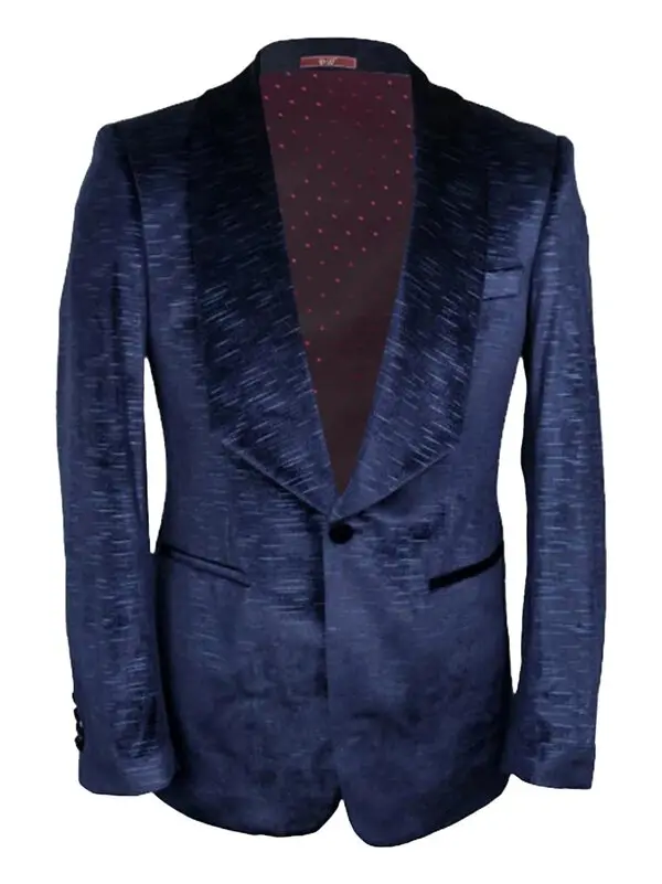 DAVID WEJ Semi Plain Velvet Shawl Lapel Blazer – Royal - Blue