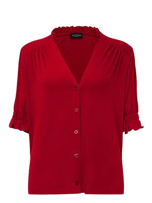JAMES LAKELAND Burgundy V-neck Jersey Blouse - Red