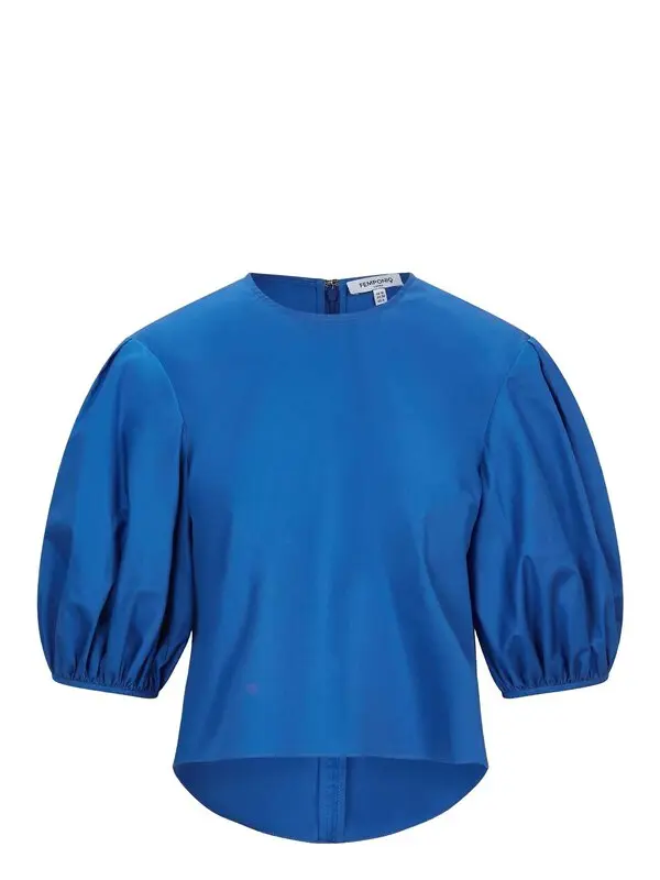 FEMPONIQ Puff Sleeve Cotton Top - Blue