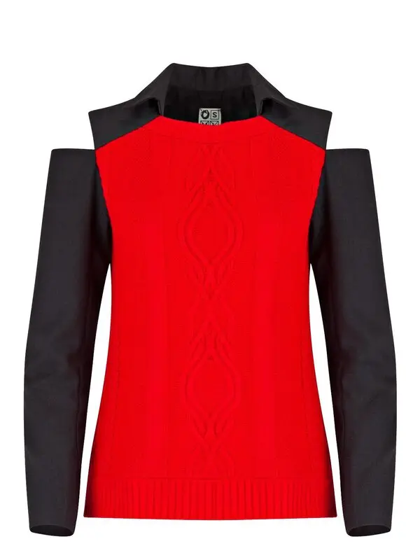 BOUTIQUE KAOTIQUE Knitted Cutout Long Sleeve - Red