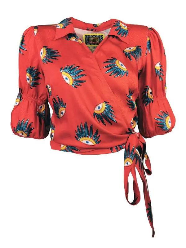 LALIPOP DESIGN Double-breasted Blouse With Eye Detailed Print - Red