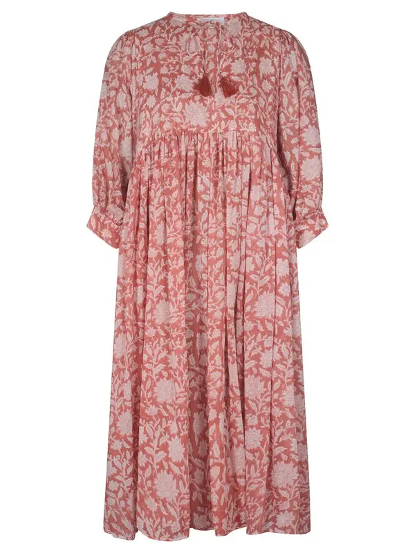 LA MANDARINE Orange / White Floaty, Floral Summer Midi Dress, Summer Dress With Pockets, Reese Sundress - Orange/white