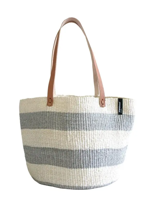 MIFUKO Neutrals / Kiondo Shopper Basket Light Stripes M - Grey
