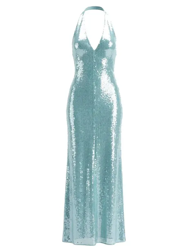 BELSIZE25 Mayfair Series – Sequinned Halterneck Backless Dress - Blue