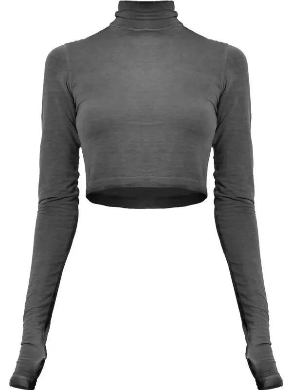 ZHENABIA Neutrals Na Body Charcoal Long Sleeve Boho Crop Top - Grey