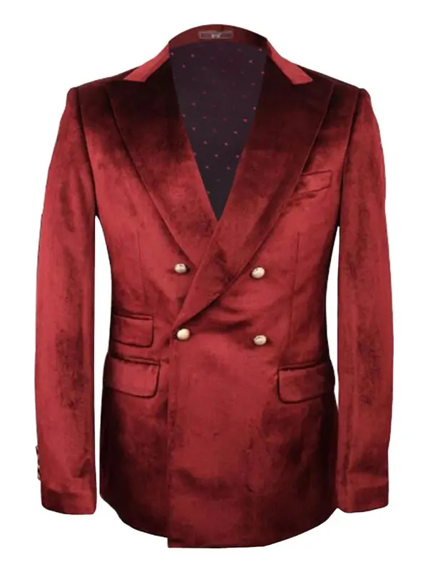 DAVID WEJ Maison Velvet Double Breasted Peak Lapel Two Piece Suit – Burgundy - Red