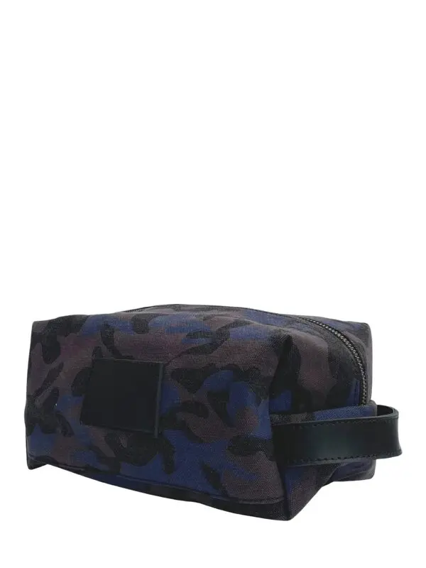 VIDA VIDA Canvas & Leather Wash Bag Camouflage - Blue