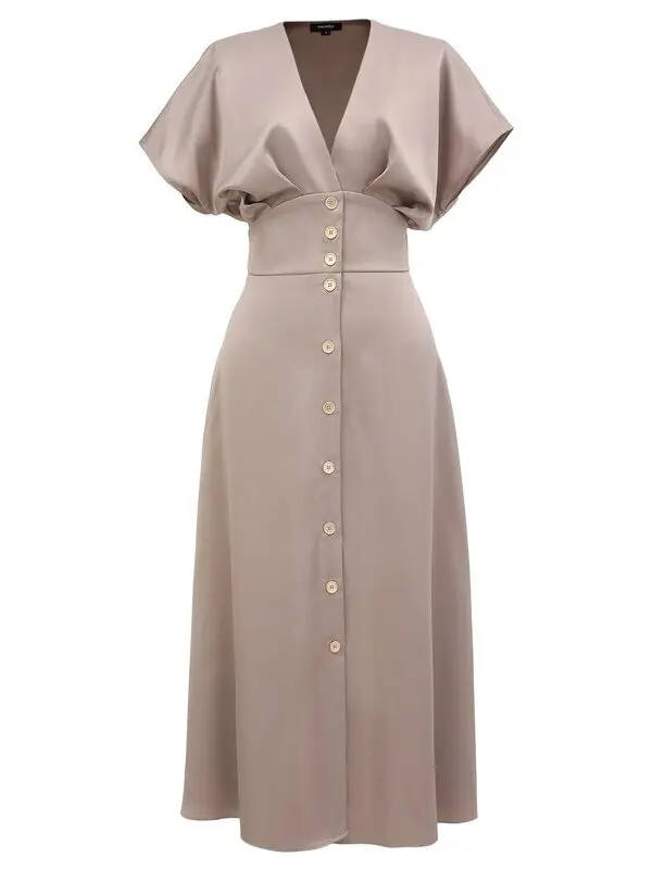 SMART AND JOY Wide V Cleavage Dress Taupe - Brown