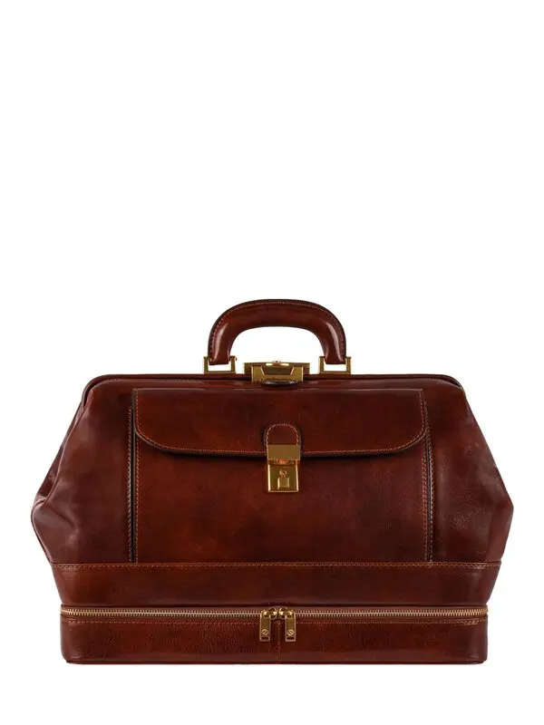 TIME RESISTANCE Large Italian Leather Doctor Bag In The Master & Margarita - Brown