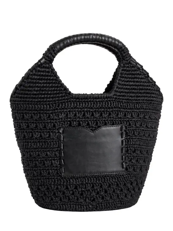 HAMEL ATELIER Handwoven Raffia & Leather Handbag - Black