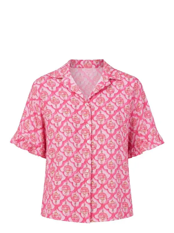 Mind Traveler Floral Crinkle Cotton India Shirt - Pink