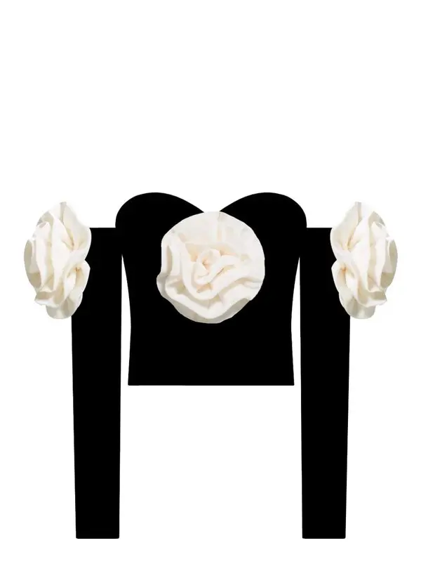 NUR KARAATA Pena Top With Rose Embellishments - Black