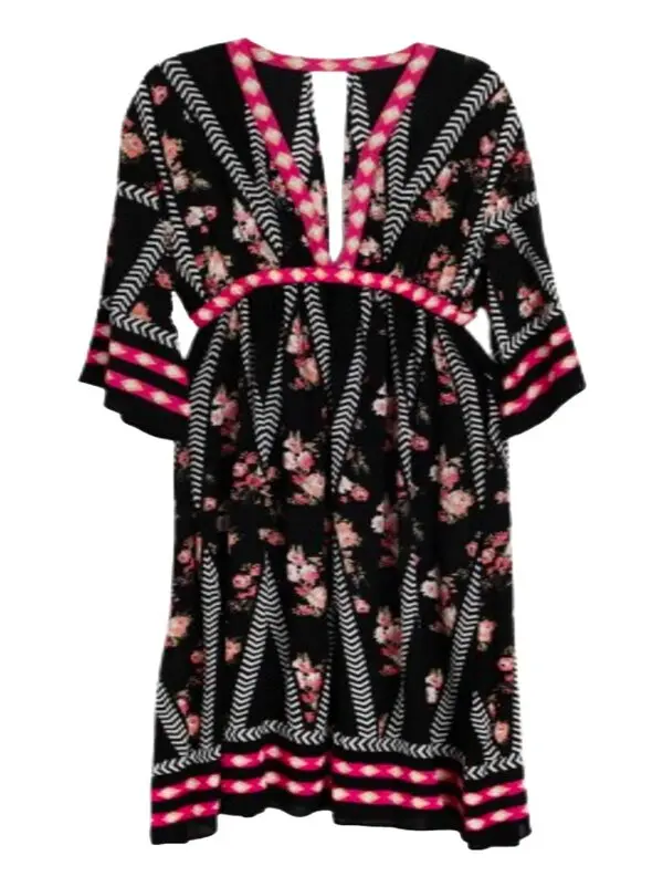 Saachi Aztec Floral Keyhole Kaftan - Black
