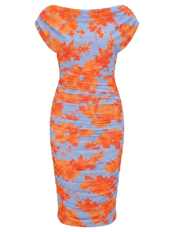ATOM LABEL Oxygen Dress In Powder Blue & Floral - Orange