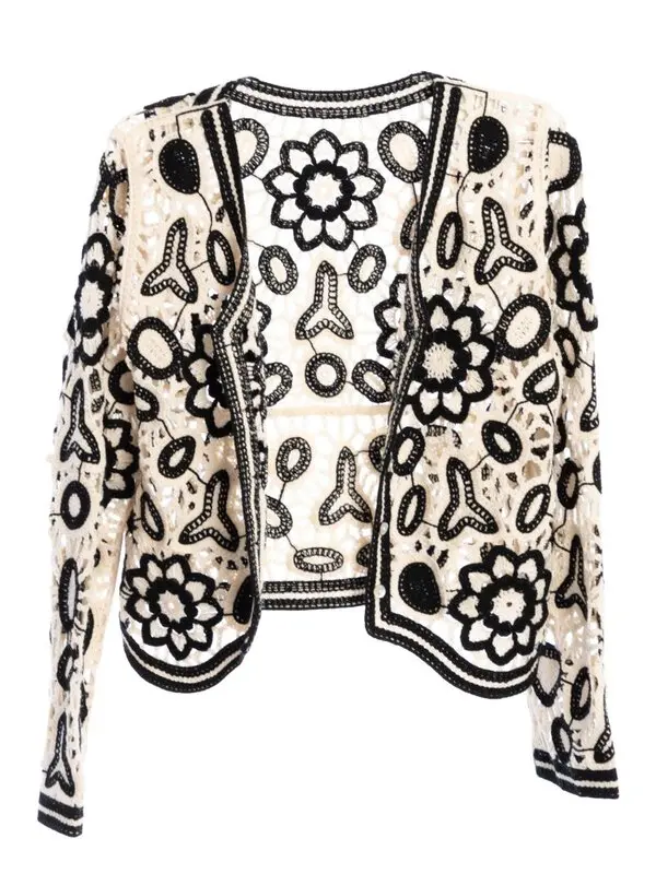 Saachi Floral Lace Crochet Short Jacket - Black