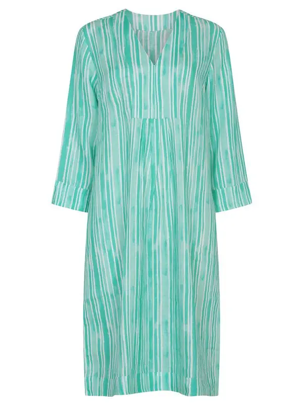 NOLOGO-CHIC Stripe Picot Dress Linen - Green