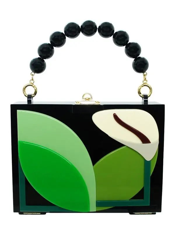 GISSA BICALHO Handmade Acrylic Clutch Anthurium / Vanilla - Black